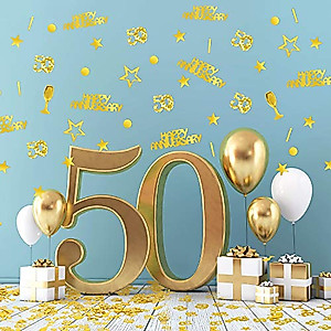 50th Happy Anniversary Confetti 50th Party Confetti Number 50 Anniversary Confetti Metallic Foil Star Circles Mix Confetti for Table Decorations Party Supplies Anniversary DIY Art, Gold, 3000 Pieces