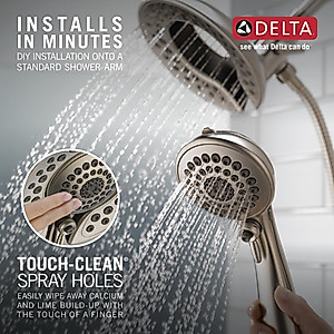Delta Faucet 5-Spray In2ition 2-in-1 Dual Shower Head with HandHeld Spray, Brushed Nickel Hand Held Shower Head with Hose, Handheld Shower Heads, 2.5 GPM Shower Head, Stainless 58569-SS25-PK