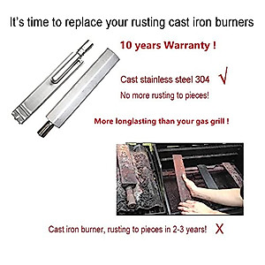 GRILLJOB 5PC Cast Stainless Steel 304 BBQ Grill Burners & 5 Lock Pins Upgraded BBQ Replacement Parts for Gas Grills from Bull, Cal Flame Aussie Jenn AIR Steele BroilChef
