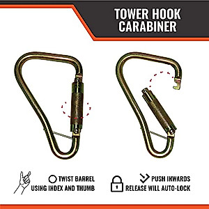 Malta Dynamics Fall Protection Carabiner Clip, High Strength Professional Grade, OSHA/ANSI Compliant (Large Tower Hook, 1 Pack)