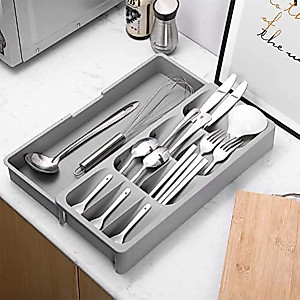 QNPQYX Kitchen Drawer Organizer Tray,Silverware Organizer Storage Tray,DrawerStore Compact Cutlery Expandable Organizer for Kitchen Drawer Holding Flatware Spoons Forks