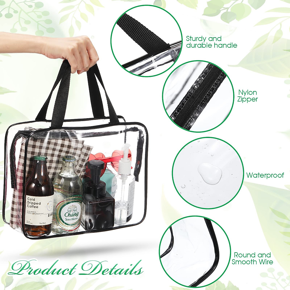 Reginary 10 Pack Large Clear Cosmetic Makeup Bag with Zipper and Handle Travel Toiletry Pouch PVC Plastic Zippered Toy