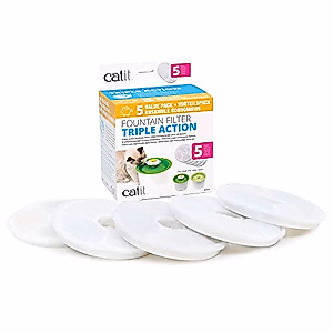 Catit Triple Action Water Fountain Filters, Replacement Cat Drinking Fountain Filters, 5 Pack