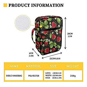 SCRAWLGOD Strawberry Print Bible Cover for Womens Bible Holder Bible Cover Carrier Carrying Organizer Bag, Book Covers Kids Scripture Carrying Case with Handle Pockets