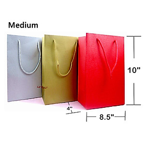 Heavy Duty Gift Bag Paper Cardboard Red Gold Silver Christmas Gift Clothing Wedding Kids Party Medium 10" x 8.5" x 4" (L x W x D) (3 Pack)