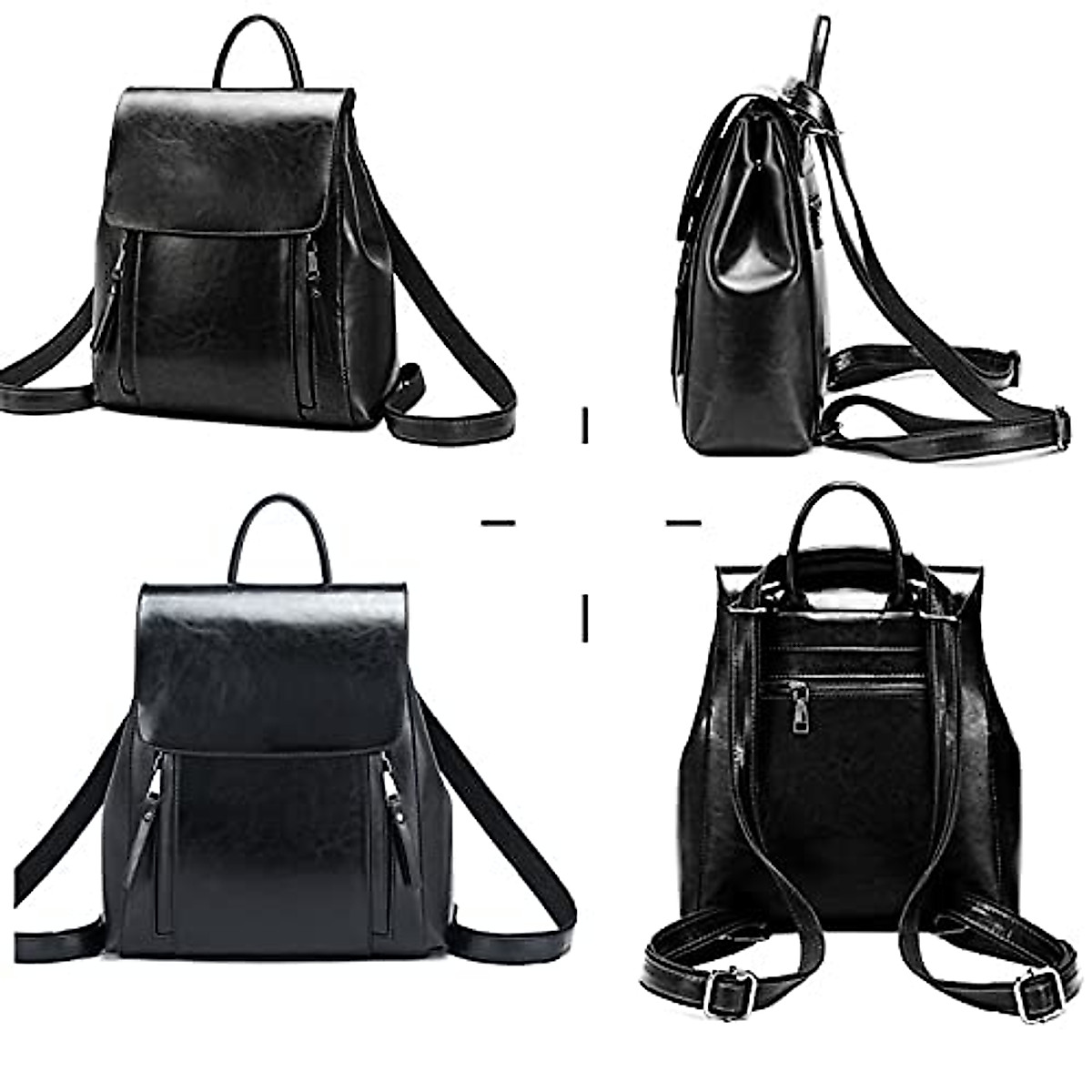 Iswee Vintage Waxy Leather Ladies Backpack Purses for Women Backpack Style Anti-theft Casual Daypack Shoulder Bag Fashion Bag (Black)