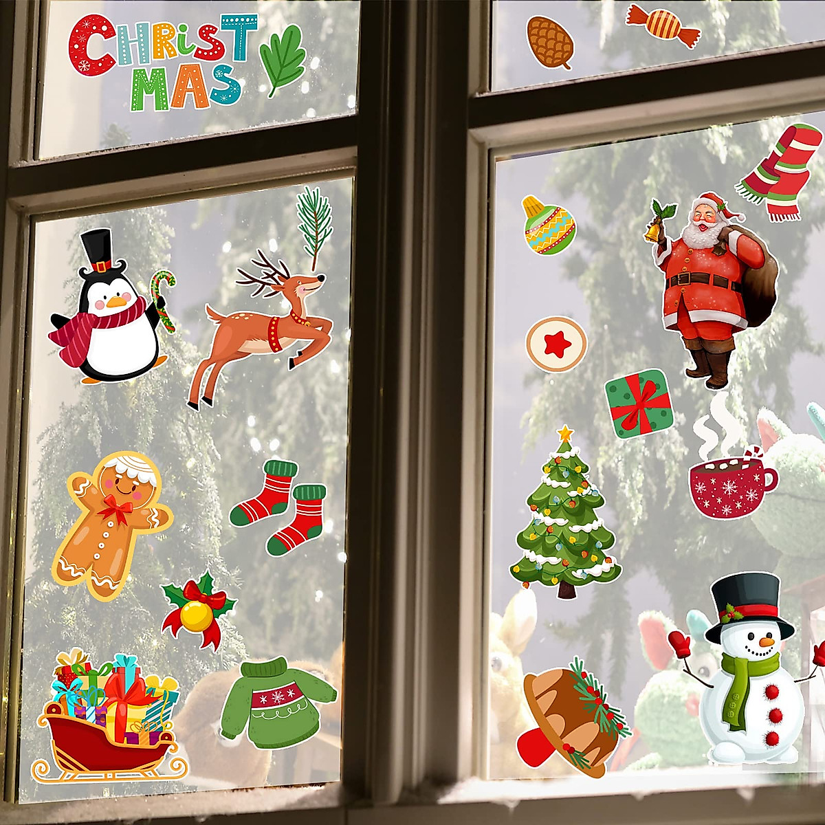 48PCS Merry Christmas Cut-Outs Christmas Theme Penguin Snowman Sleigh Santa Claus Gingerbread Cutouts with Glue Point Dots for Winter Holiday Classroom School Bulletin Board Christmas Party Decoration