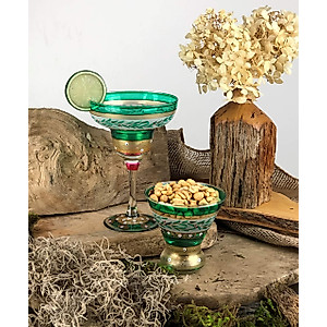 Golden Hill Studio Hand Painted Margarita Glasses Set of 2 - Moroccan Mosaic Forest Collection - Hand Painted Glassware by USA Artists - Unique and Decorative Margarita Glasses, Kitchen Table Décor