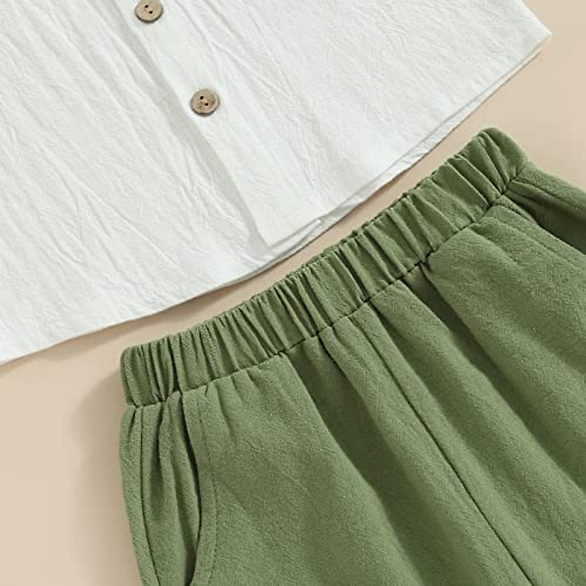 Karuedoo Toddler Baby Boy Clothes Cotton Linen Short Sleeve Button Down Shirt Shorts Set 2Pcs Summer Outfits (A-White Green, 3-4 Years)