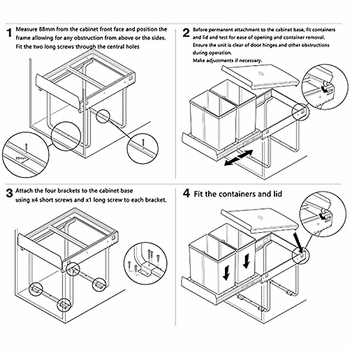 uyoyous Pull Out Trash can Under Cabinet 40 Quart Double Sliding Trash Can Under Cabinet Bin with Lid and Handle Easy to disassemble Gray Garbage Recycling Trash Container Bin