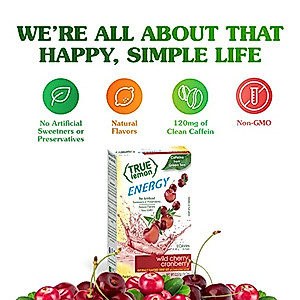 TRUE LEMON Energy Wild Cherry Cranberry Drink Mix,No Preservatives, No Artificial Sweeteners, Gluten Free Water Flavor Packets & Water Enhancer with Stevia, 6 Count (Pack of 12)