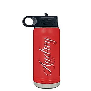Personalized Bottle 20 oz with Straw Red Custom Laser Engraved Stainless Steel Vacuum Insulated Sport Bottle with Name