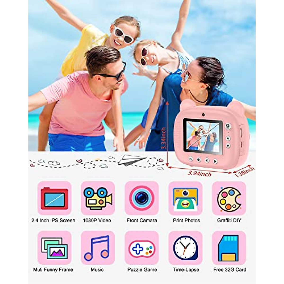 Kids Instant Camera for Toddlers Boys Girls Christmas Birthday Gifts 2.0 Inch Screen 12MP / 1080P HD Video Camera Baby Instant Print Digital Camera