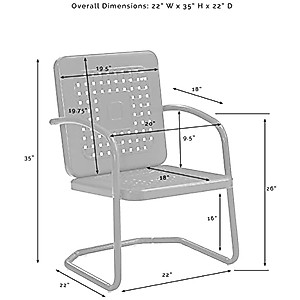 Crosley Furniture Bates 2-Piece Outdoor Chair Set, Retro Metal Patio Chairs for Dining, Porch, Deck, Balcony, White Gloss