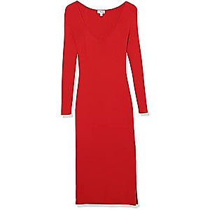 The Drop Women's Cameron Ribbed Sweetheart Neckline Midi Sweater Dress, Lava red, M