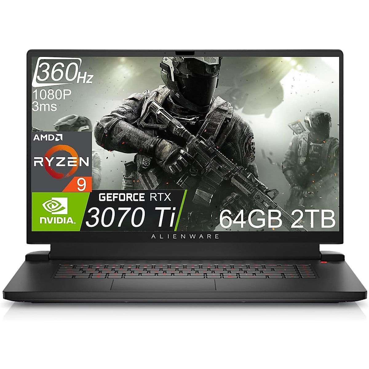 Alienware m17 R5 Gaming Laptop (17.3" 360Hz FHD,AMD Ryzen 9 6900HX (beat i9-11900H), 64GB DDR5 RAM, 2TB SSD, NVIDIA GeForce RTX 3070 Ti 8GB) RGB Backlit, USB 4.0 Type-C, G-SYNC, Win 11 Home -Dark