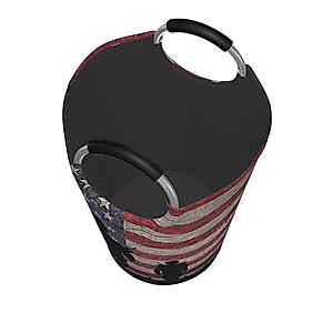 YISUMEI Laundry Basket with Handles Clothes Hamper Collapsible Durable Dirty Clothes Storage Laundry Organizer Vintage American Flag Soldier Pattern (Red and Black)