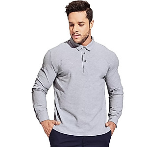 Haimont Polo Shirts for Men Long Sleeve Collared Golf Tshirts, Regular Fit, Heather Grey, L