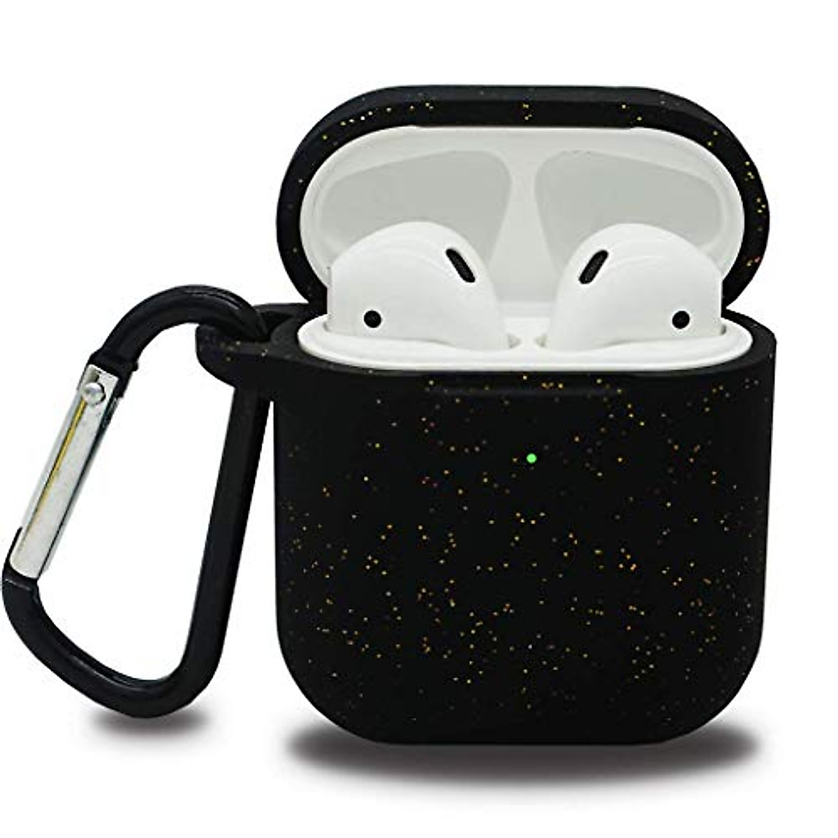 AirPods Case,with Keychain [Front LED Visible], HappyCover Thicken Shockproof 360° Super Cute Glittery Protective Silicone Skin Cover Compatible for Airpods Charging Case 2 & 1 (Black - Fashion)