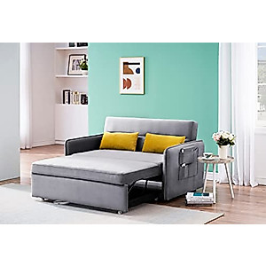 FANYE Grey Velvet Tufted Twin Size W/Pillows & Multi-Pockets, 54.3"