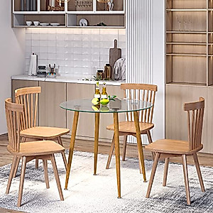 Giantex Round Glass Dining Table, 35.5" D x 30" H Kitchen Dinner Table w/Tempered Glass Tabletop & Metal Legs, Circle Leisure Coffee Table for Dining Room & Living Room, Clear & Natural