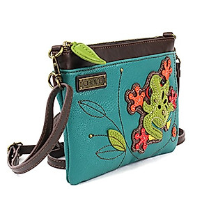 CHALA Mini Crossbody Handbag, Multi Zipper, Pu Leather, Small Shoulder Purse Adjustable Strap - Frog - Turquoise
