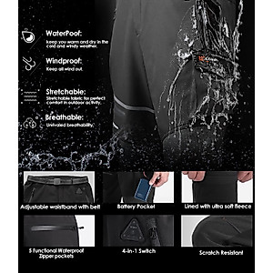Axnol Heated Pants with 20000mAh Battery Pack Electric Heated Snow Hiking Pants Winter Softshell Outdoor Trousers (XL, Black)