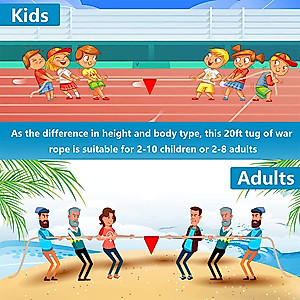 X XBEN Tug of War Rope with Flag for Kids, Teens and Adults, Soft Polypropylene Rope Games for Team Building Activities, Family Reunion, Birthday Party-15 ft,55 ft,110 ft (White, 15 Feet)