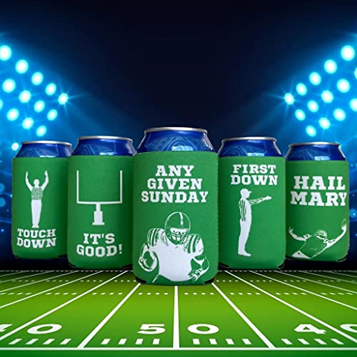 CoozieKings Tailgate/Football Themed Coozies - Neoprene Insulated - 6 Pack (Standard Beer/Soda Can), Green