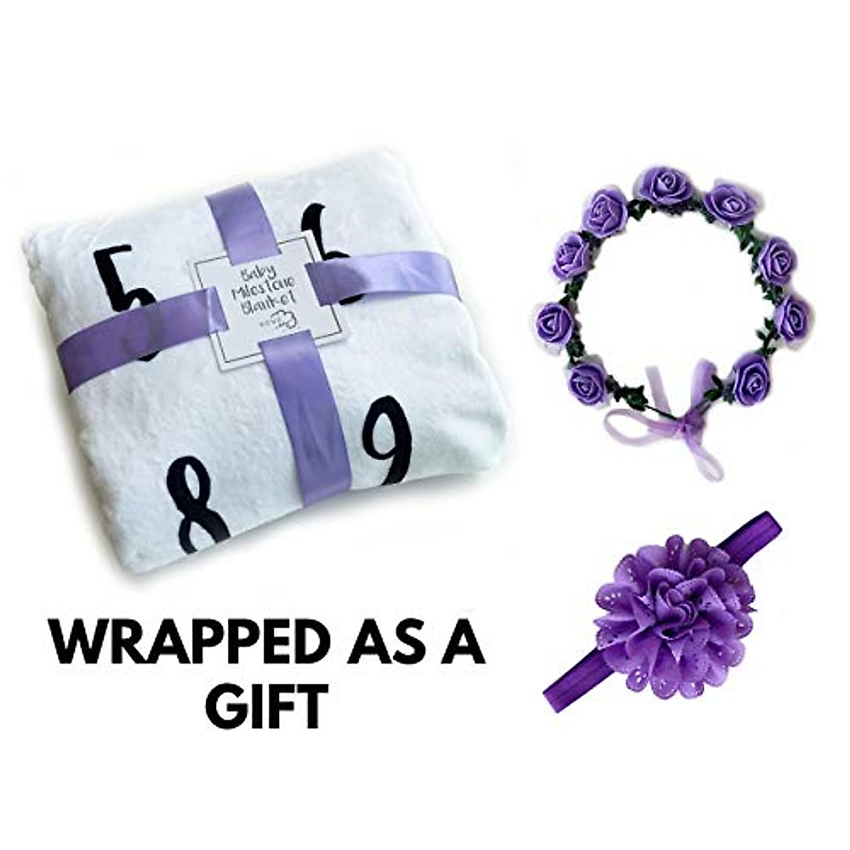 Baby Monthly Milestone Blanket | Includes Floral Wreath & Headband | 1 to 12 Months | Extra Soft Fleece | Best Photography Backdrop Photo Prop for Newborn | Baby Girl