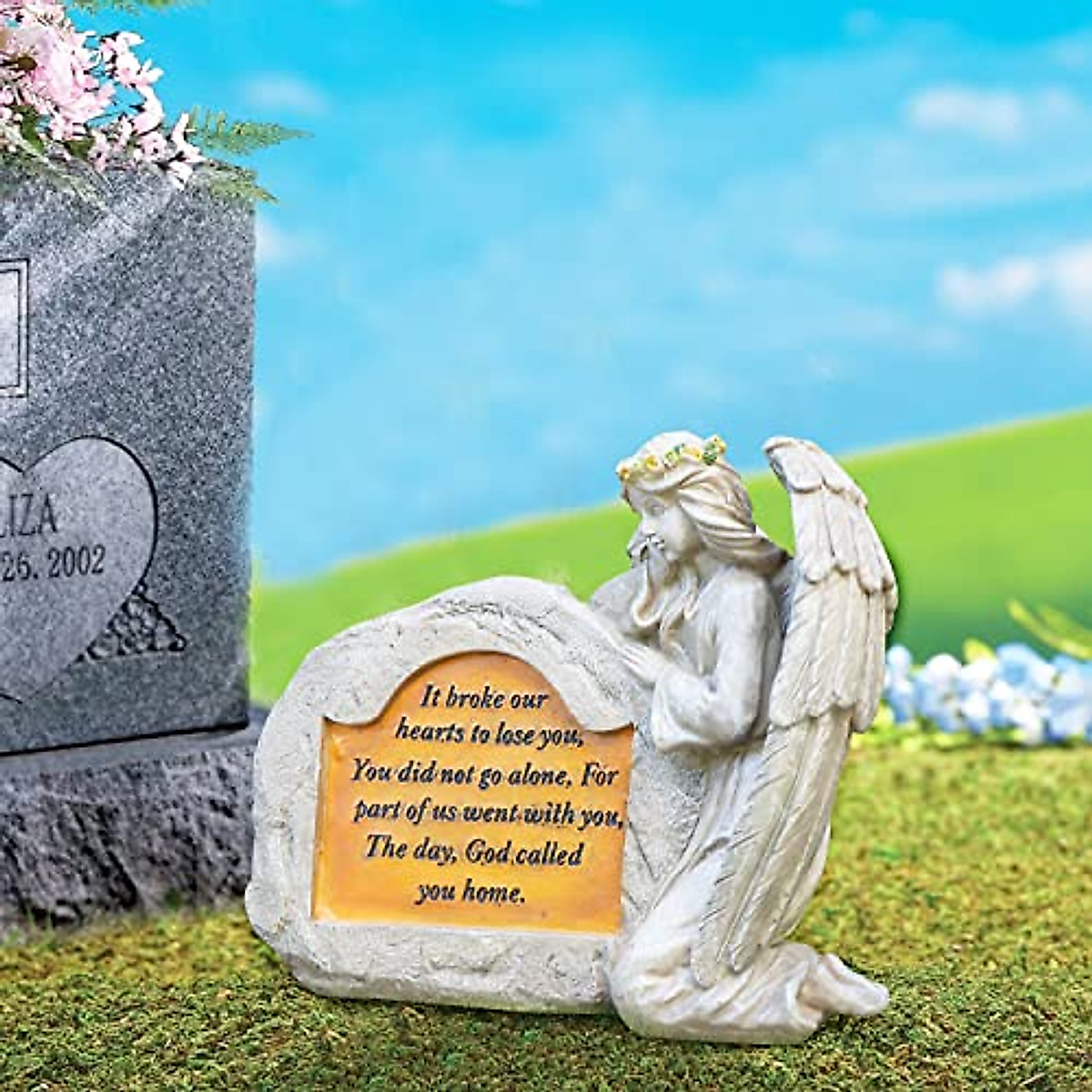 Solar Angel Memorial Stone with Solar LED Light | Garden & Cemetery Decor