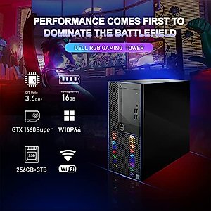 Dell Gaming PC Desktop Computer - Intel Quad I5-7500 up to 3.8GHz, GeForce GTX 1660 Super 6G, 16GB DDR4 Memory, 256G SSD + 3TB, RGB Keyboard & Mouse, WiFi & Bluetooth 5.0, Win 10 Pro (Renewed)