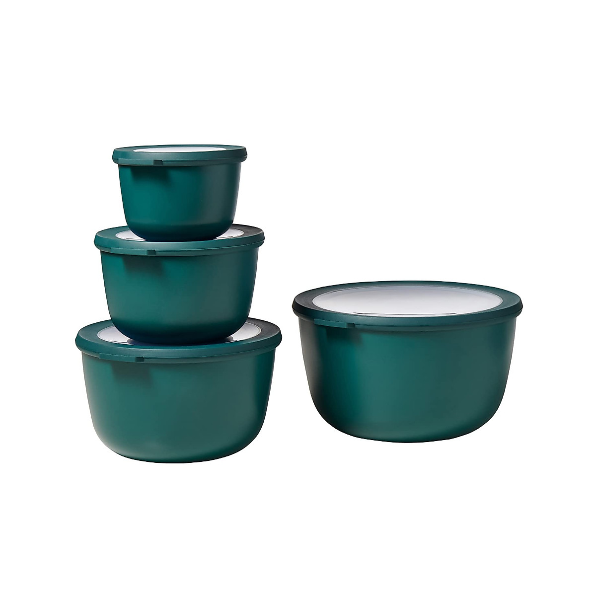 Mepal, Cirqula Set of 4 Multi Food Storage and Serving Bowls with Lids, Food Prep Containers, Deep, Nordic Pine, 1 each (17oz, 34oz, 68oz,101oz), 1 Set