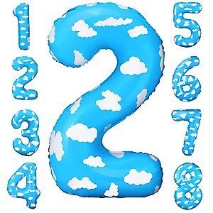 Lunmon 40 Inch Large Number 2 Balloon Blue Clouds Number Balloon Story Birthday Balloons Toy Inspired Story Party Supplies for 2nd Birthday Party Baby Shower Story Birthday Decorations for Kids