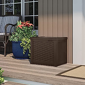 Suncast 22-Gallon Small Deck Box - Lightweight Resin Indoor/Outdoor Storage Container and Seat for Patio Cushions and Gardening Tools - Store Items on Patio, Garage, Yard - Java Brown