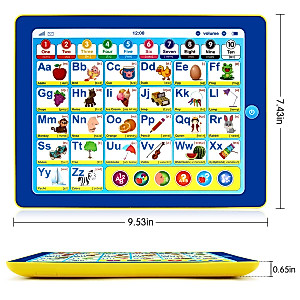 6-in-1 Kids Tablet with ABC/Words/Numbers/Color/Games/Music - Interactive Educational Electronic Toys Makes Learning Fun, Toddler Learning Toys Gifts for Age 3 4 5 Year Old Boys Girls&Preschool