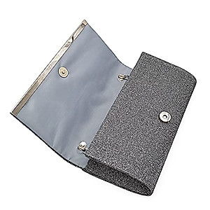 Premium Pleated Metallic Glitter Mesh Clutch Evening Bag Handbag, Grey One Size