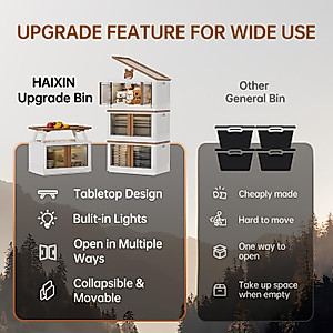 HAIXIN Storage Bins with Lights100 Gallon - Large Stackable Storage Cabinets with Wheels Tabletop & Lights, 78 Qt*4 Plastic Storage Containers for Bedroom Patio Camping Closet Organizers and Storage