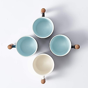 BlogBlog Ceramic Espresso Cups with Wooden Handle Espresso Shot Cups Ceramic Tea Cups Porcelain Demitasse Cups for Coffee or Tea, 3oz (Black&Blue&White, 6)
