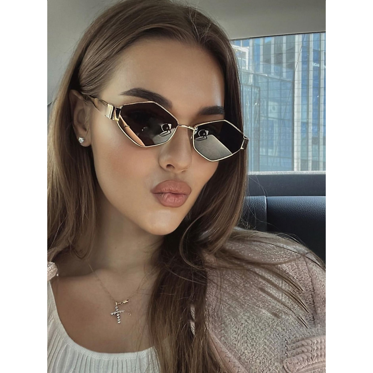 SDINM Hexagon Sunglasses for Women Retro Vintage Gold Metal Geometric Sun Glasses Shades UV Protection