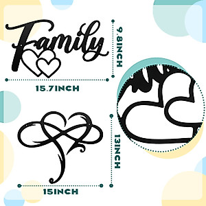 Moxweyeni 2 Pieces Metal Heart Wall Decor Black Love Sign Wall Art Geometric Wall Decor Cutout Metal Family Wall Signs for Home Garden Office Indoor Outdoor Decorations