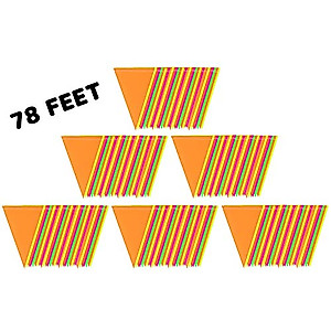 Midnight Glo 78ft Neon Paper Pennant Banner Hanging Decorations for Birthday Party Wedding Decorations Black Light Reactive UV Glow Party (6 Pack)