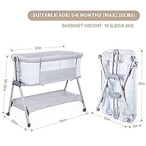 ANGELBLISS Baby Bassinet Bedside Sleeper, Easy Folding Portable Bassinet for Baby with Wheels, Adjustable Height, Included Mattress