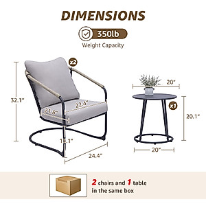 NATURAL EXPRESSIONS Outdoor Bistro Set, 3 Piece Patio Furniture Rocking Chairs Set of 2, No Assembly Required Balcony Porch Chair Metal Table 9" Thick Cushion for Backyard,Garden,Poolside,Deck, 350lbs