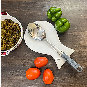 KC KULLICRAFT Spoon Rest Handmade Marble Big White Spatula Ladle Fork Utensil Rest - Spoon Rests Keeper Kitchen Organizer - Chef Cooking Helper Tool Countertop Spoon Holder