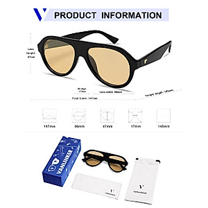 VANLINKER Retro Aviator Polarized Sunglasses for Men Women Trendy 70s Vintage Plastic Frame Sun Glasses VL9750 Black/Yellow Tinted Lens