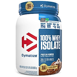 Dymatize 100% Whey Isolate Protein Powder, Fast Digestion & Absorption, Banned Substance Tested, Classic, 1.76 Pound, Chocolate, 27.2 Oz