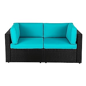 Kinsunny Wicker Loveseats Patio Sectional Corner Sofa Rattan Outdoor Thick Sofa Set
