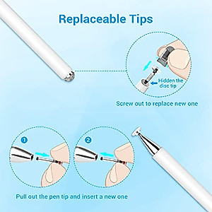 Stylus pens for ipad Touch Screens - Capacitive Stylus for ipad 2 in 1 Disc/Fiber Tablet pen Stylus Pencil with Magnetic Cap for Apple/iPhone/Ipad pro/Mini/Air/Android/Microsoft/Surface White/BL 2pack