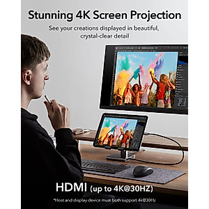 ESR 8-in-1 Portable Stand Hub, USB C Hub with Adjustable Stand, 100W PD Charging, 2 USB 3.0 Ports, 4K HDMI, 3.5-mm Jack, SD/microSD Card Slots, Compatible with iPad 10, iPad Pro, and Other USB-C iPads